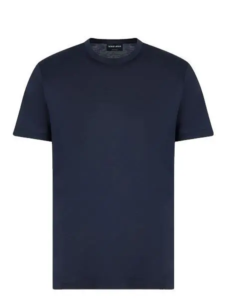 Giorgio Armani Plain-knit Jersey T-shirt In A Silk-and-cotton Blend - Blue
