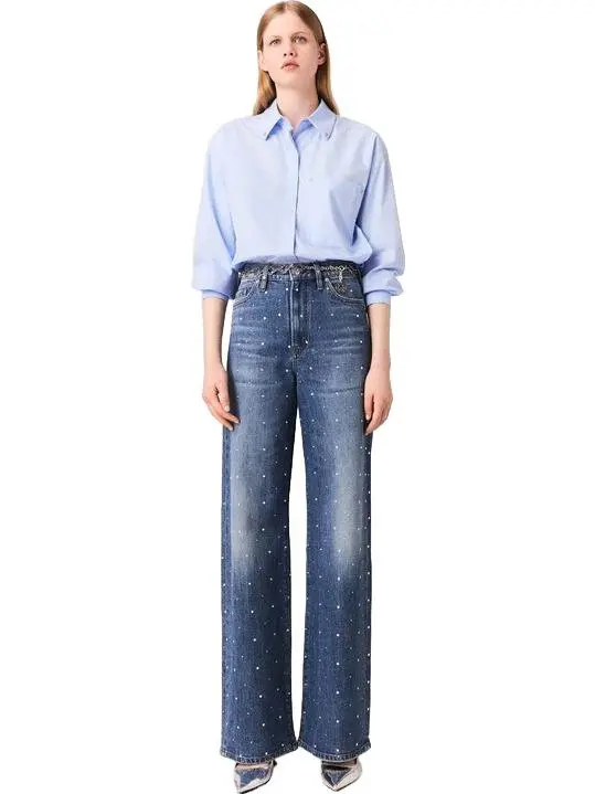 Maje Wide-leg Denim Jeans With Studs - Blue