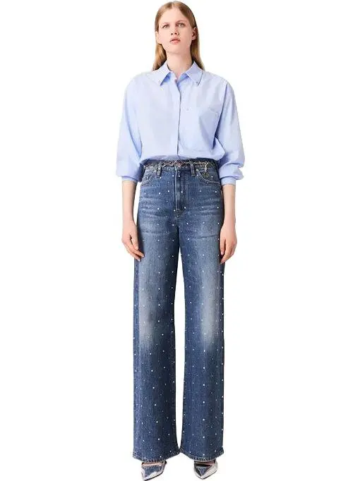 Maje Wide-leg Denim Jeans With Studs - Blue