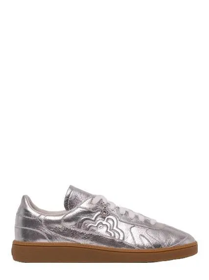 Maje Metallic Leather Flat Sneakers - Silver