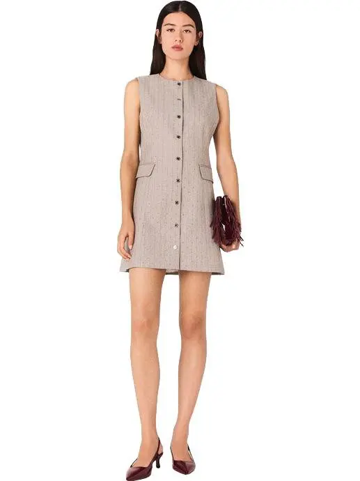 Maje Striped Rhinestone Tailored Mini Dress - Gray