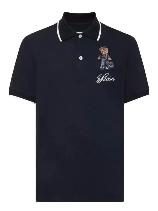 Philipp Plein Teddy Bear-embroidered Polo Shirt - Blue
