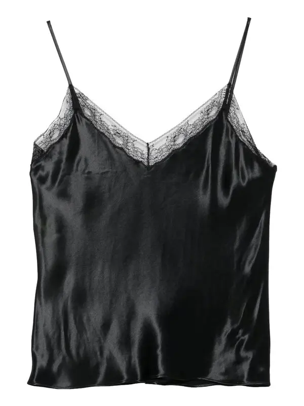 Alberta Ferretti Lace-trimmed Satin Top - Black