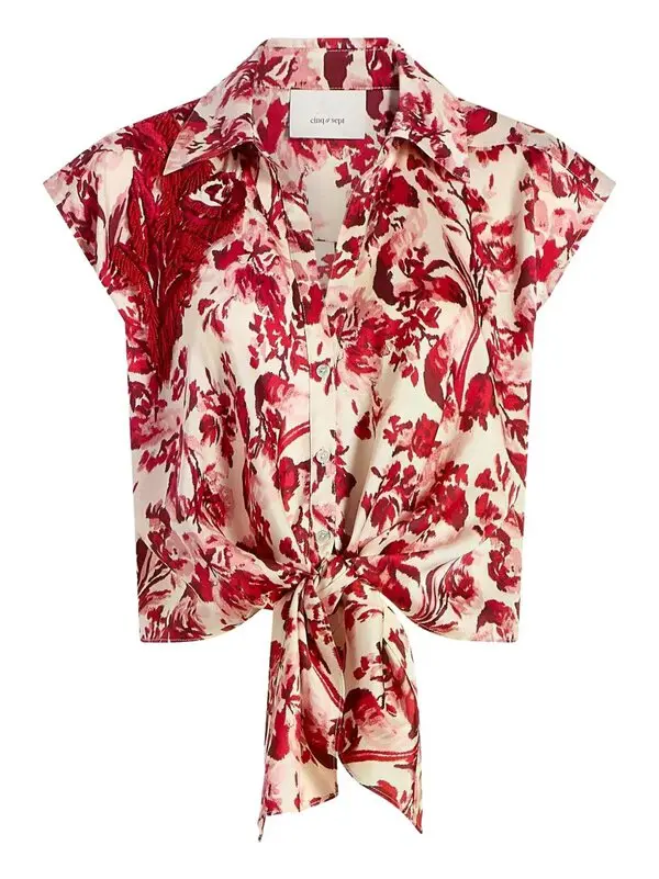 Cinq À Sept Floral Ribbons Sleeveless Mari Blouse - Red