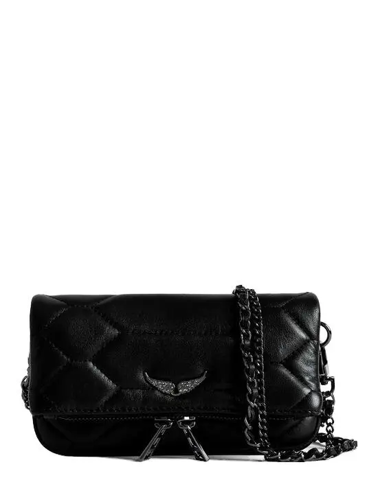 Zadig&Voltaire Rock Mini Quilted Leather Clutch With Chain Straps - Black