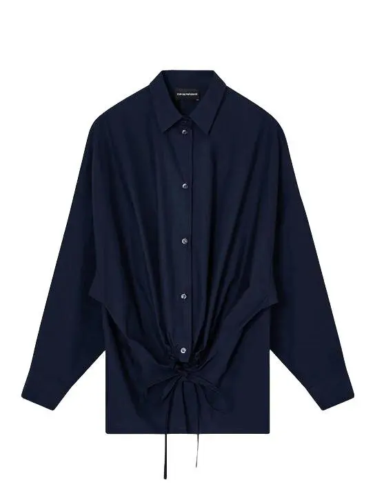 Emporio Armani Cotton Button-up Shirt With Drawstring - Blue / Navy