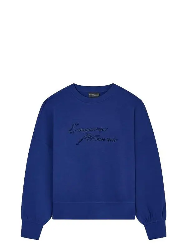 Emporio Armani Double-jersey Crew-neck Sweatshirt With Logo Embroidery - Blue