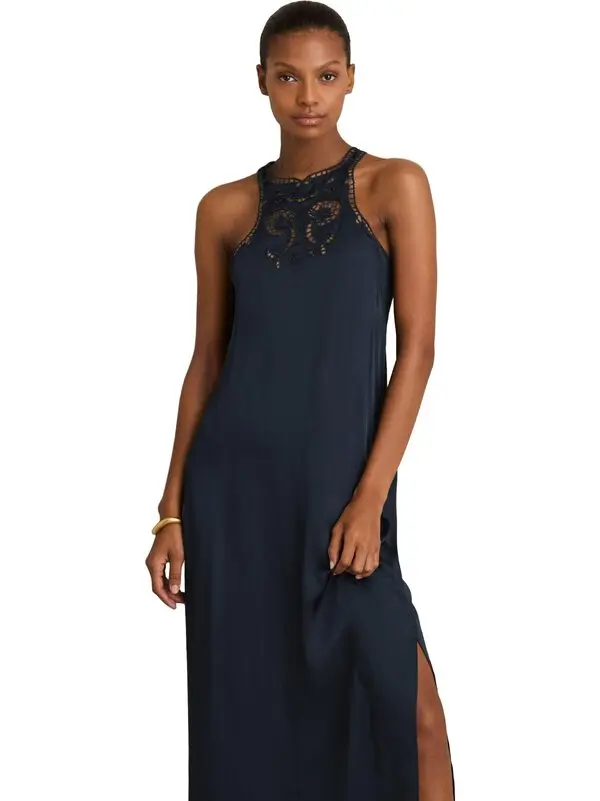 REISS Joy Satin Cut-out Slip Dress - Navy