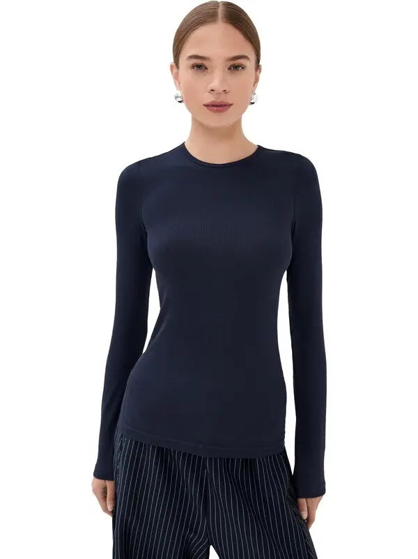 Tibi Circular Ribbed Crew Neck Pullover - Navy