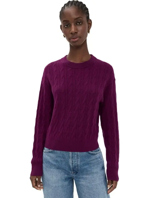 Guest In Residence Cable Knit Crew Neck Sweater - Aubergine