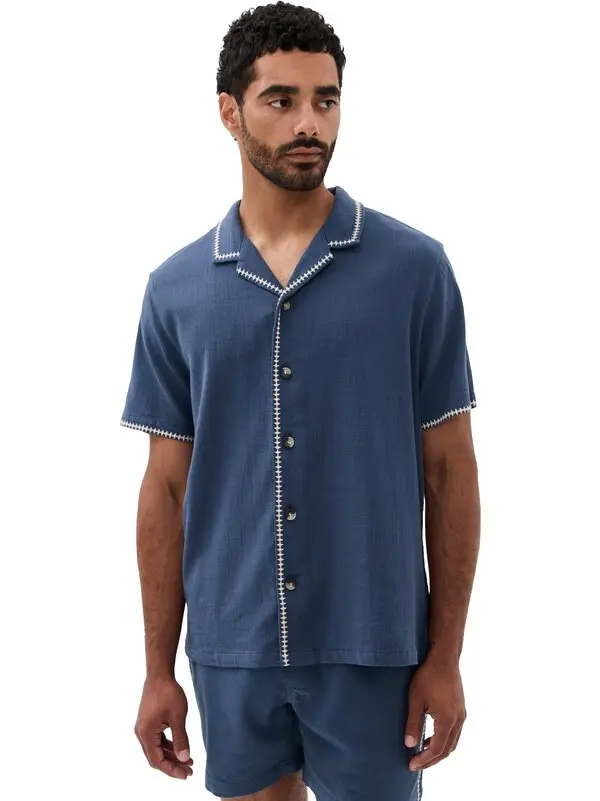 Marine Layer Embroidered Resort Shirt - Vintage Indigo