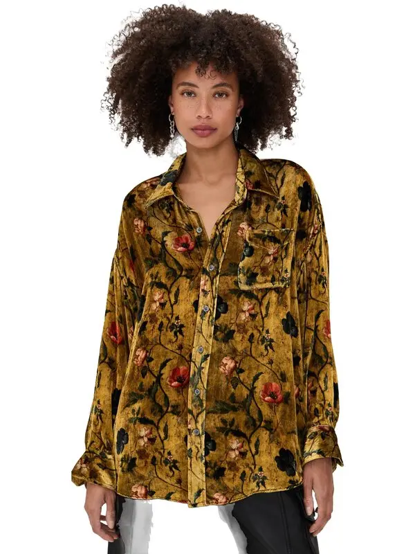 R13 Floral Print Velvet Shirt - Ochre Floral