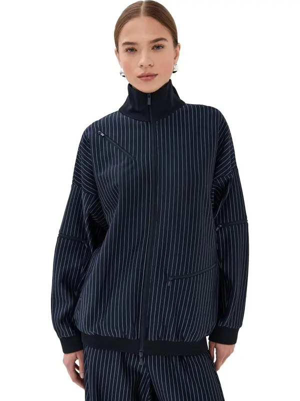 Tibi Pinstripe Active Knit Zip-up Track Jacket - Navy Multi
