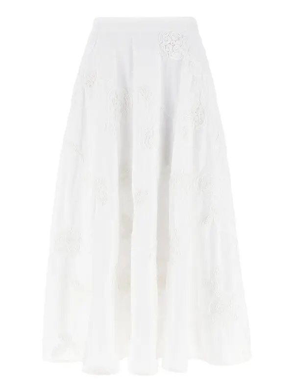 ROTATE BY BIRGER CHRISTENSEN Flower Maxi' Cotton Midi Skirt - White