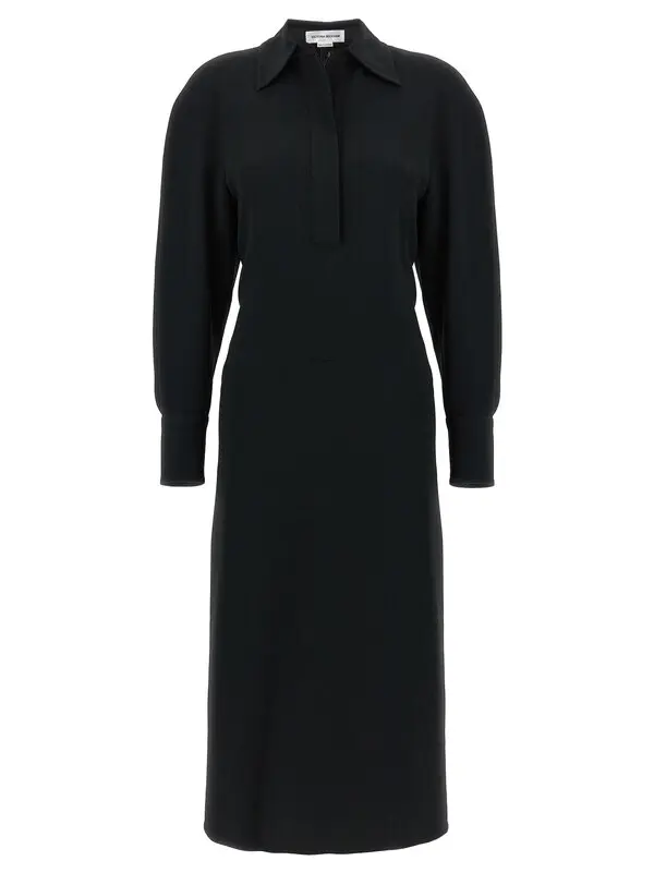 Victoria Beckham Long Sleeve Polo Collar Midi Dress - Black