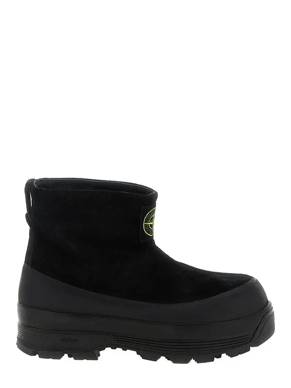 Stone Island Suede Ankle Boots With Rubber Band And Vibram Sole - Black