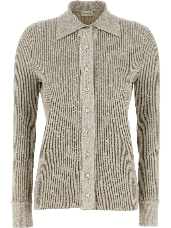 Magda Butrym Ribbed Viscose Knit Cardigan With 3d Embellishments - Gray