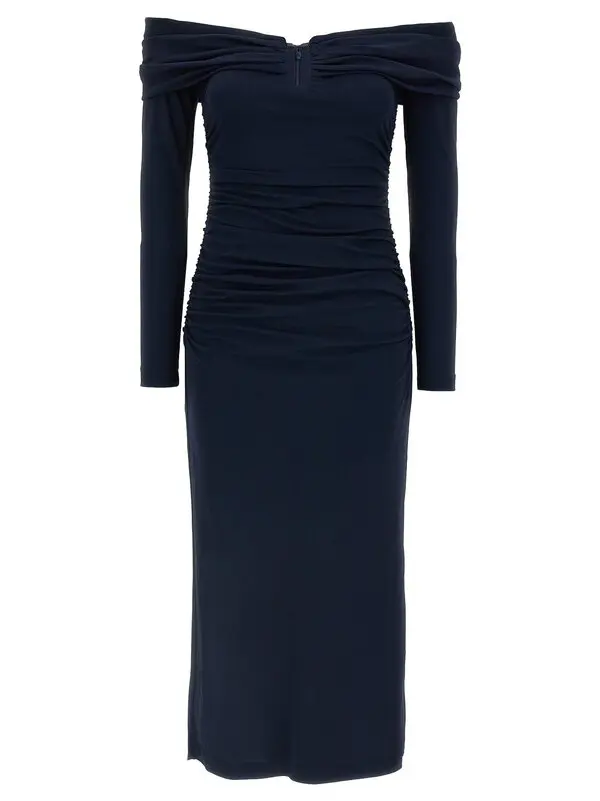 Carolina Herrera Off-shoulder Ruched Midi Dress - Blue