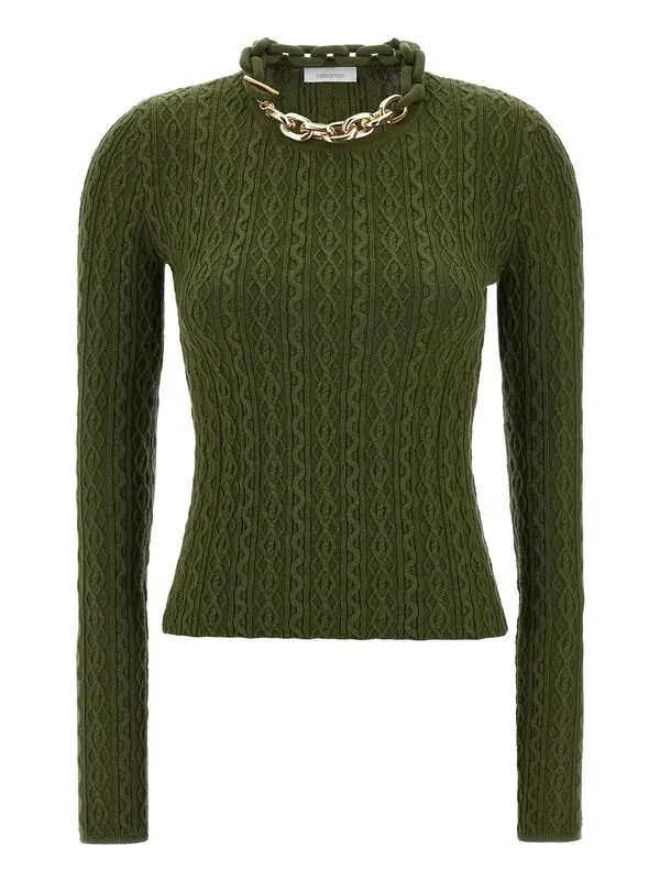 Rabanne Necklace Detail Ribbed Sweater - Green