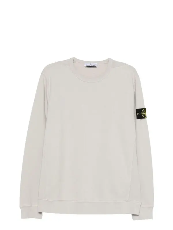 Stone Island Logo Cotton Crewneck Sweatshirt - Light Grey