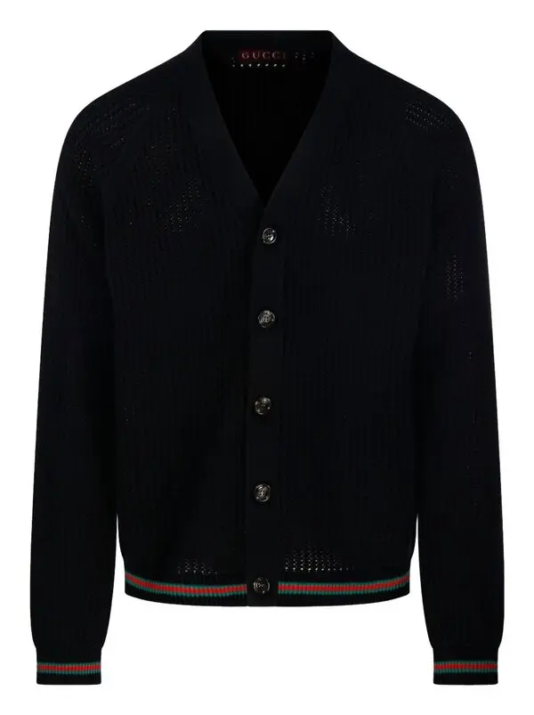 Gucci Web Detail Cotton Cardigan - Black