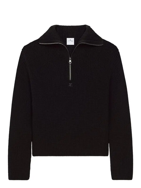 COURREGES Zipped Wool Sweater - Black