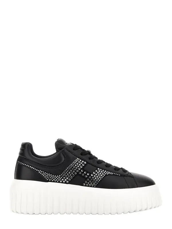 HOGAN PRE H Stripes Leather Sneakers - Black