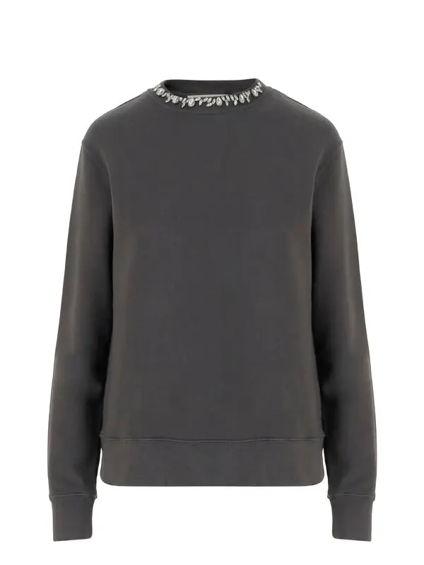 GOLDEN GOOSE Cotton Sweatshirt With Crystal Embellishments - Grey