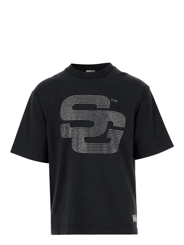 SUMMER GAMES Cotton T-shirt With Rhinestone Logo - Black