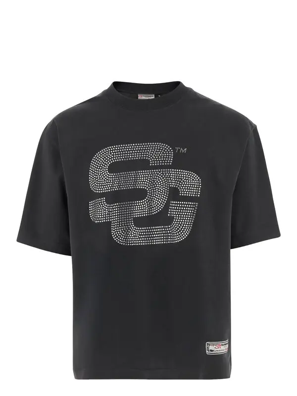SUMMER GAMES Cotton T-shirt With Rhinestone Logo - Black