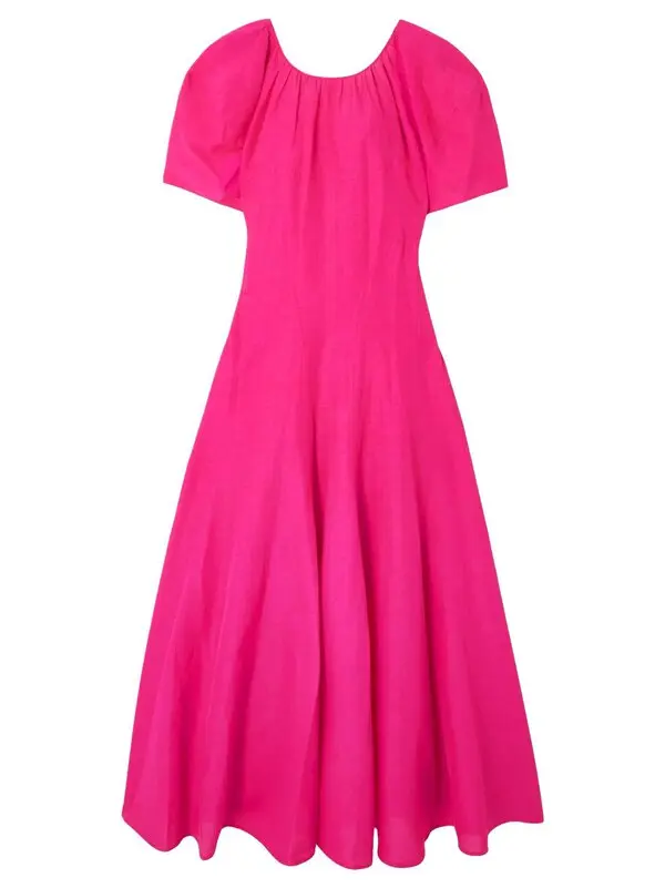 Tory Burch Gathered Woven Midi Dress - Pink