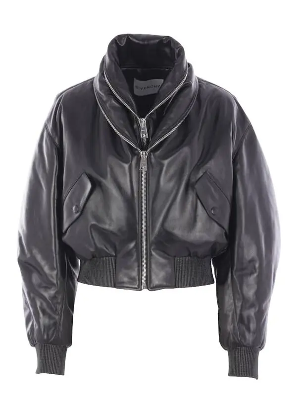 Givenchy Cropped Padded Nappa Leather Bomber Jacket - Black