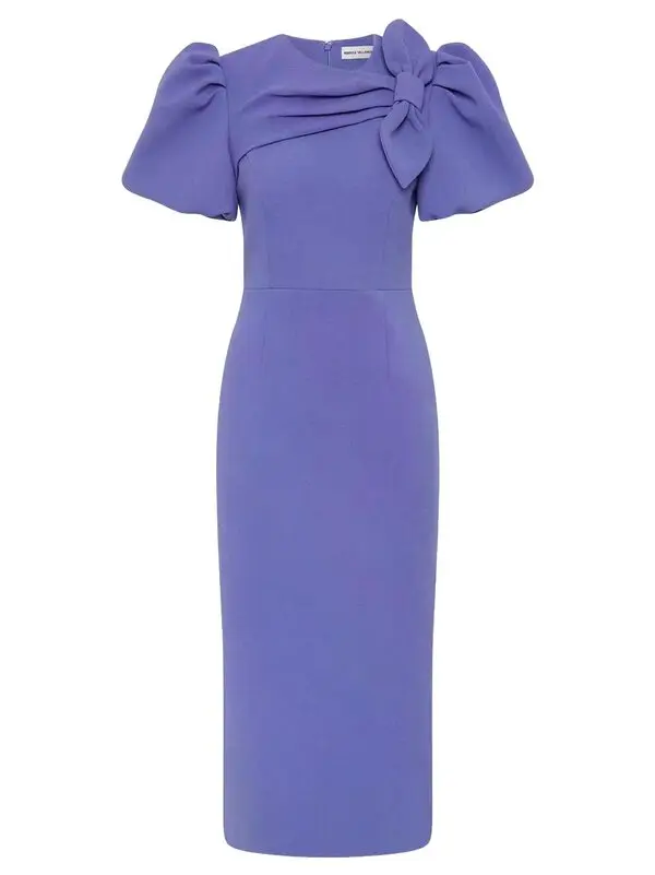 Rebecca Vallance Violetta Puff-sleeve Bow Midi Dress - Blue