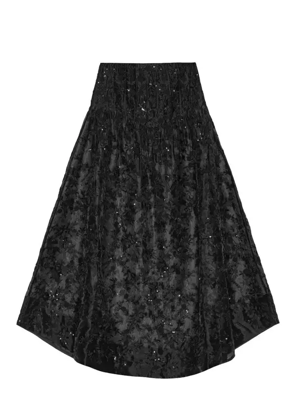 GANNI Sequin-embellished Floral Skirt - Black