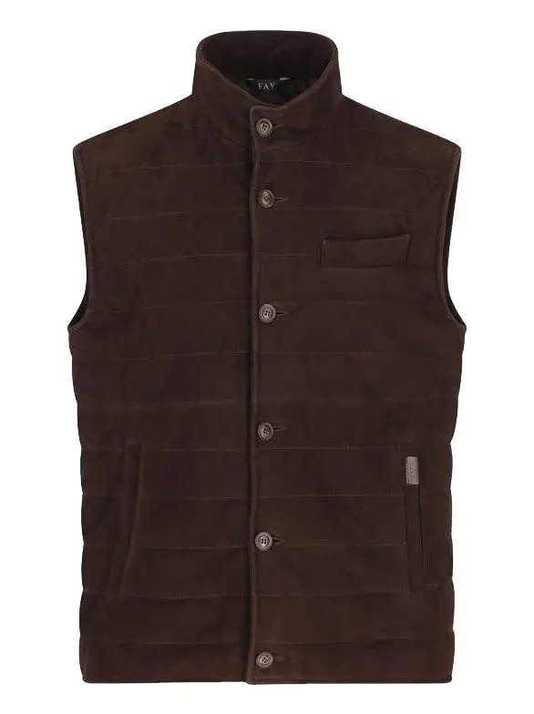 FAY Quilted Suede Vest - Brown