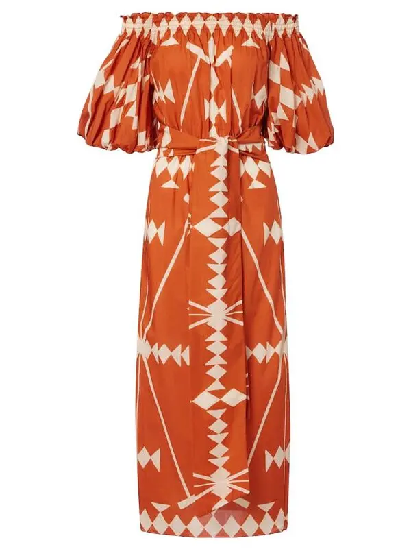 Johanna Ortiz Printed Cotton Poplin Midi Dress - Orange