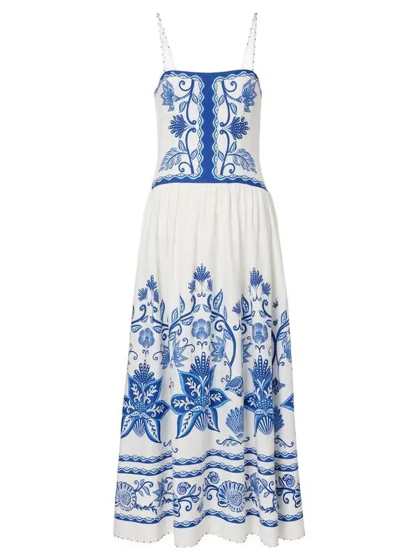 Farm Rio Printed Linen-blend Maxi Dress - Blue