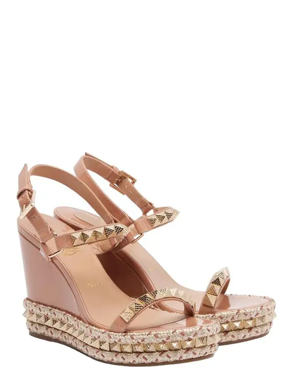 CHRISTIAN LOUBOUTIN Pyraclou 110 Leather Espadrille Wedges - Pink