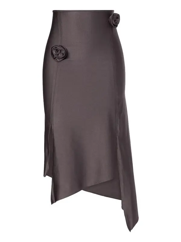 Coperni Floral-appliqué Satin Midi Skirt - Grey