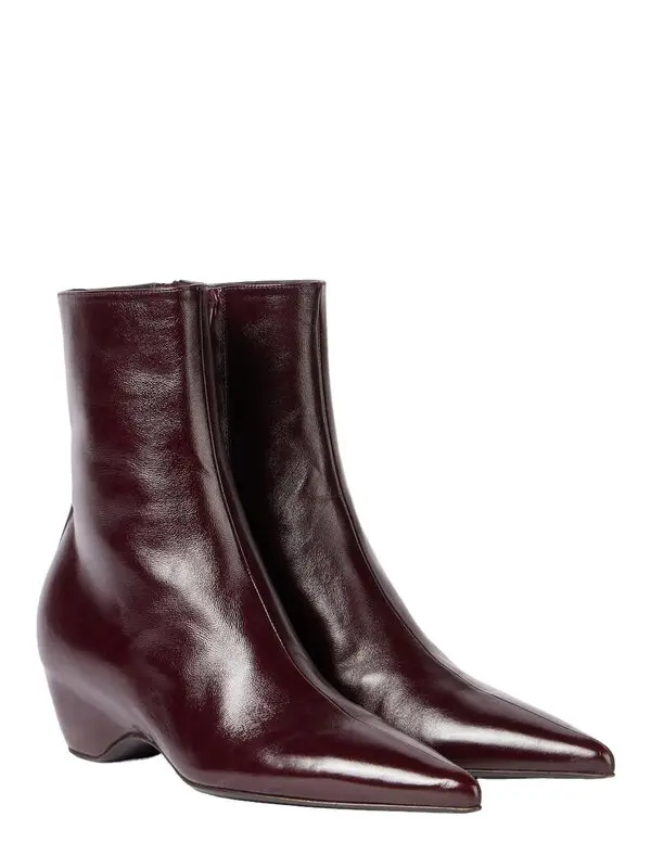 Khaite Sybil 40 Leather Ankle Boots - Burgundy
