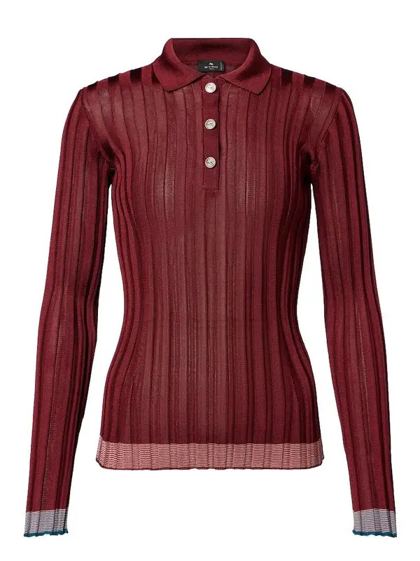 Etro Ribbed-knit Polo Sweater - Burgundy