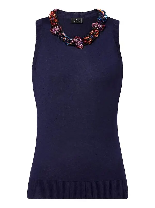 Etro Embellished Silk And Cashmere Top - Blue