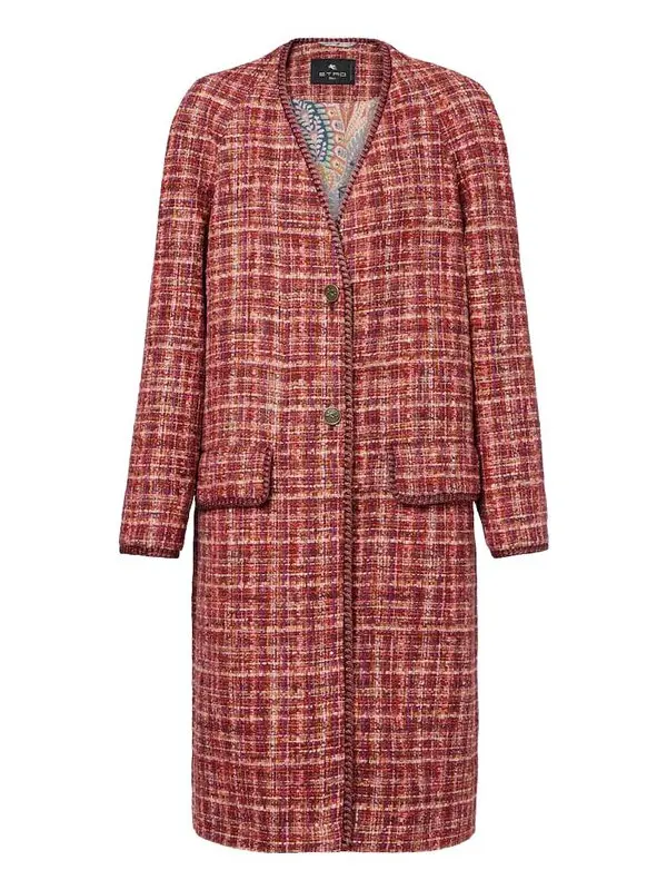 Etro Checked Cotton And Wool-blend Coat - Red