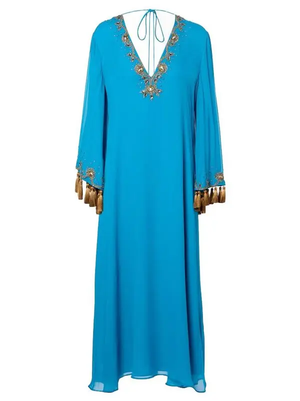 Valentino Garavani Embellished Silk Georgette Midi Dress - Blue
