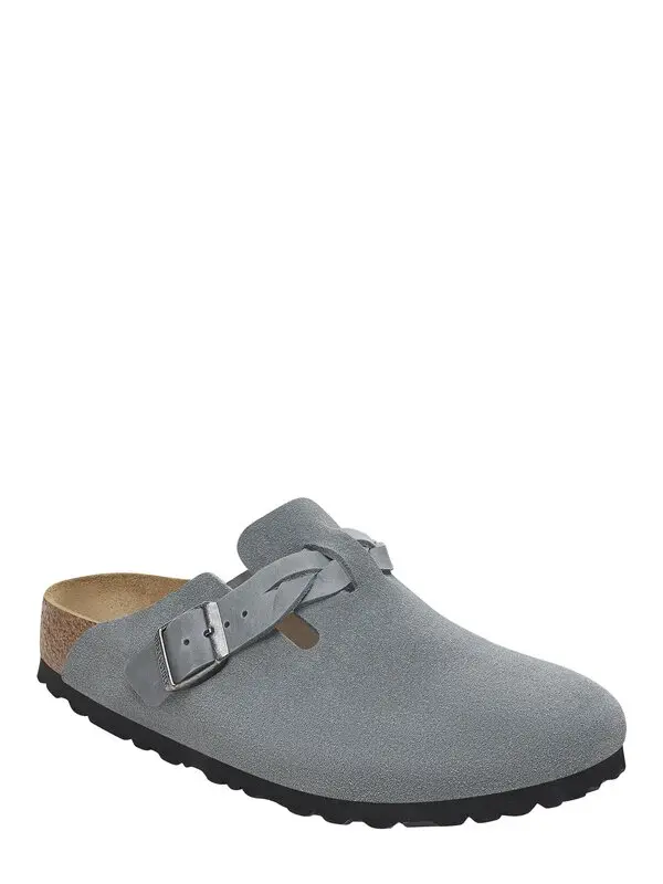 BIRKENSTOCK Boston Braided Suede Leather Clogs - Basalt Gray