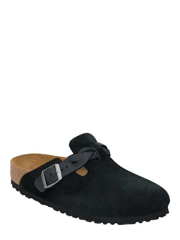 BIRKENSTOCK Boston Braided Suede Leather Clogs - Black