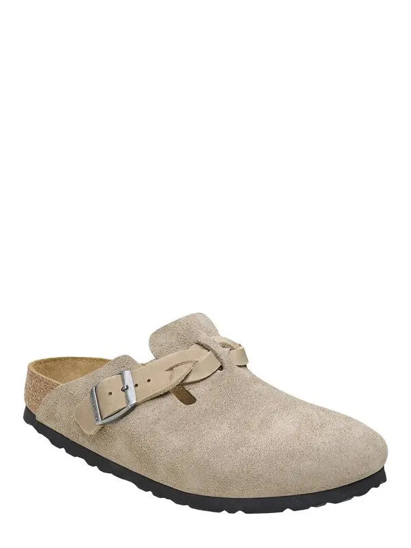 BIRKENSTOCK Boston Braided Suede Leather Clogs - Taupe