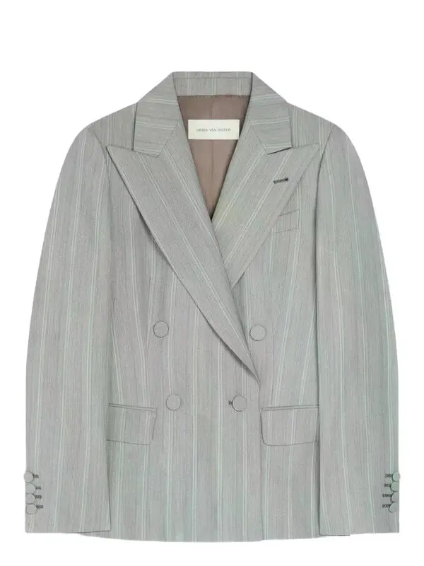 Dries Van Noten Pinstripe Double-breasted Blazer - Green