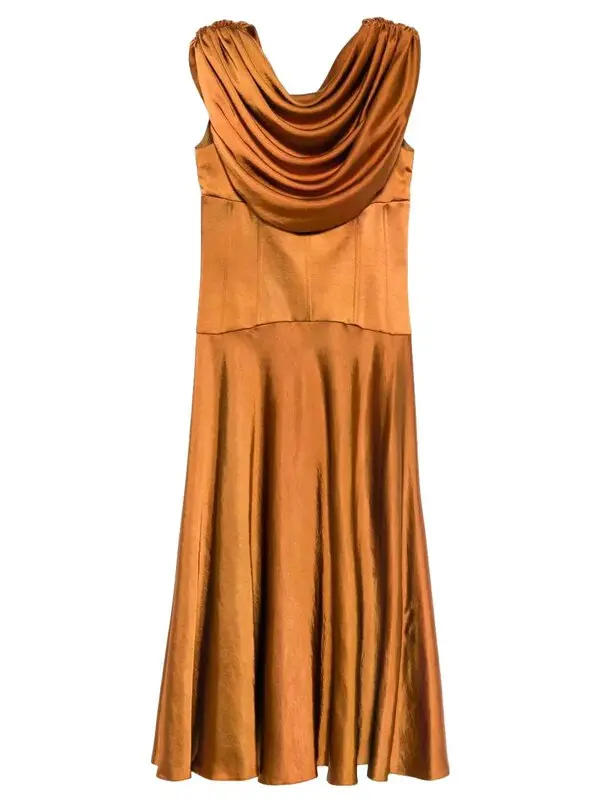 Amsale Draped Satin Midi Dress - Brown