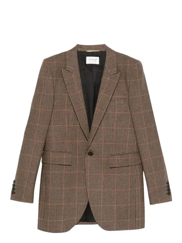 Saint Laurent Checked Single-breasted Blazer - Brown
